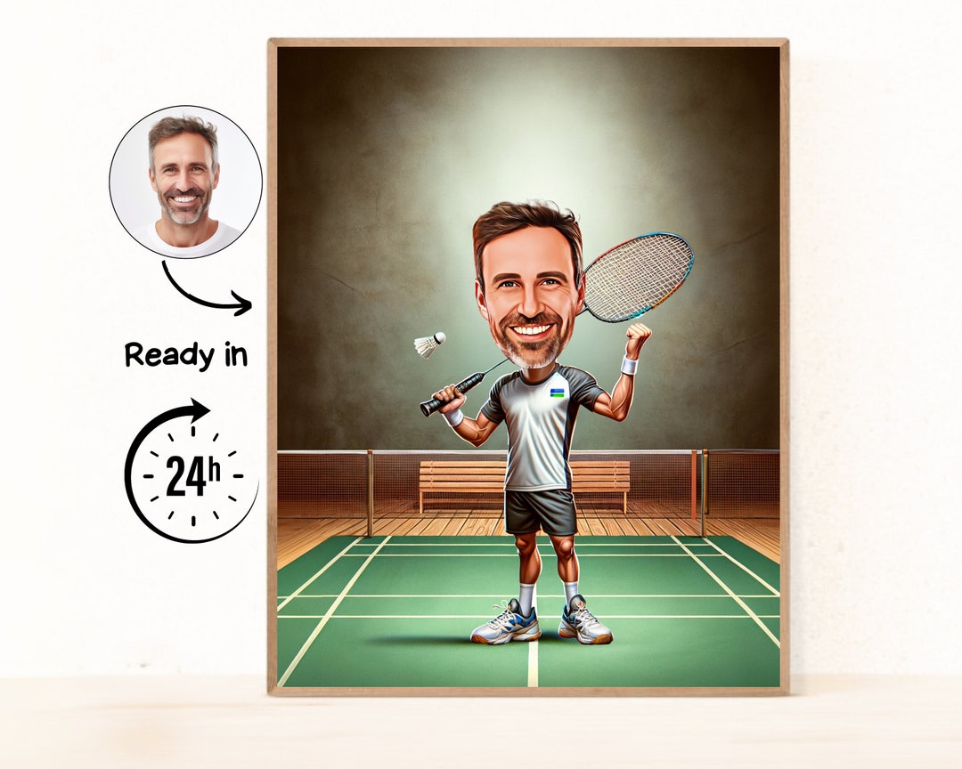 Badminton Gift, Badminton Caricature From Photo, Funny Badminton ...