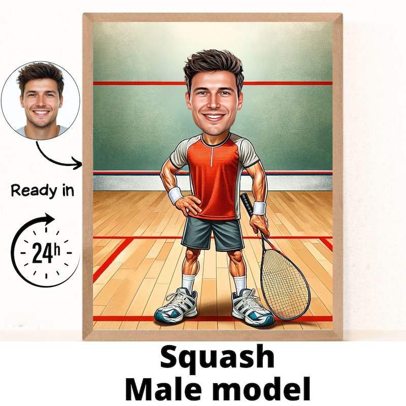 Squash Player Caricature - Etsy