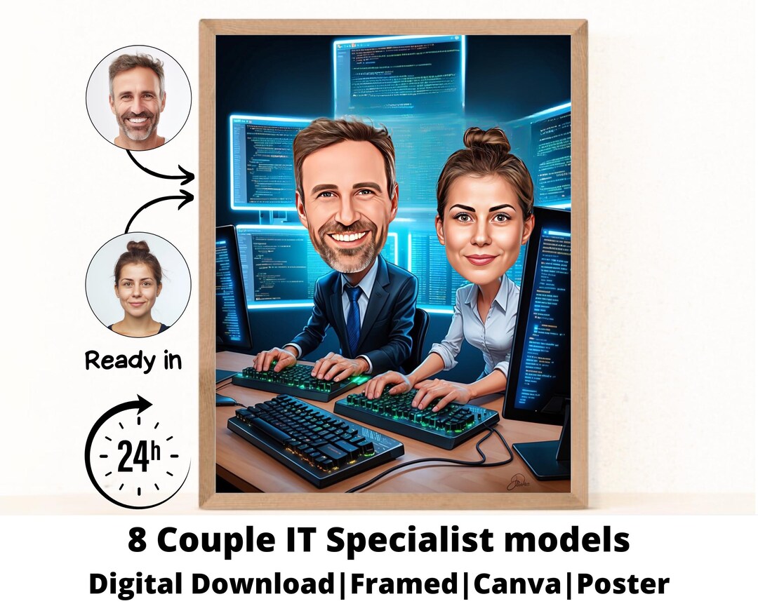 IT Specialist Couple Cartoon Portrait / IT Specialist Gift / Custom IT ...