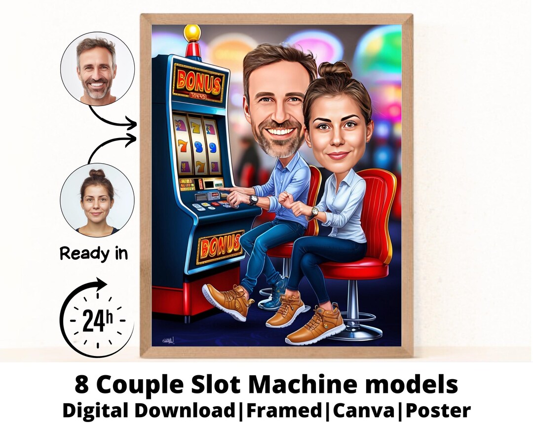 Slot Machine Couple Cartoon Portrait / Slot Machine Gift / Custom Slot ...