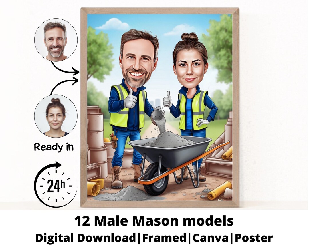 Mason Couple Cartoon Portrait / Mason Gift / Custom Mason Caricature ...