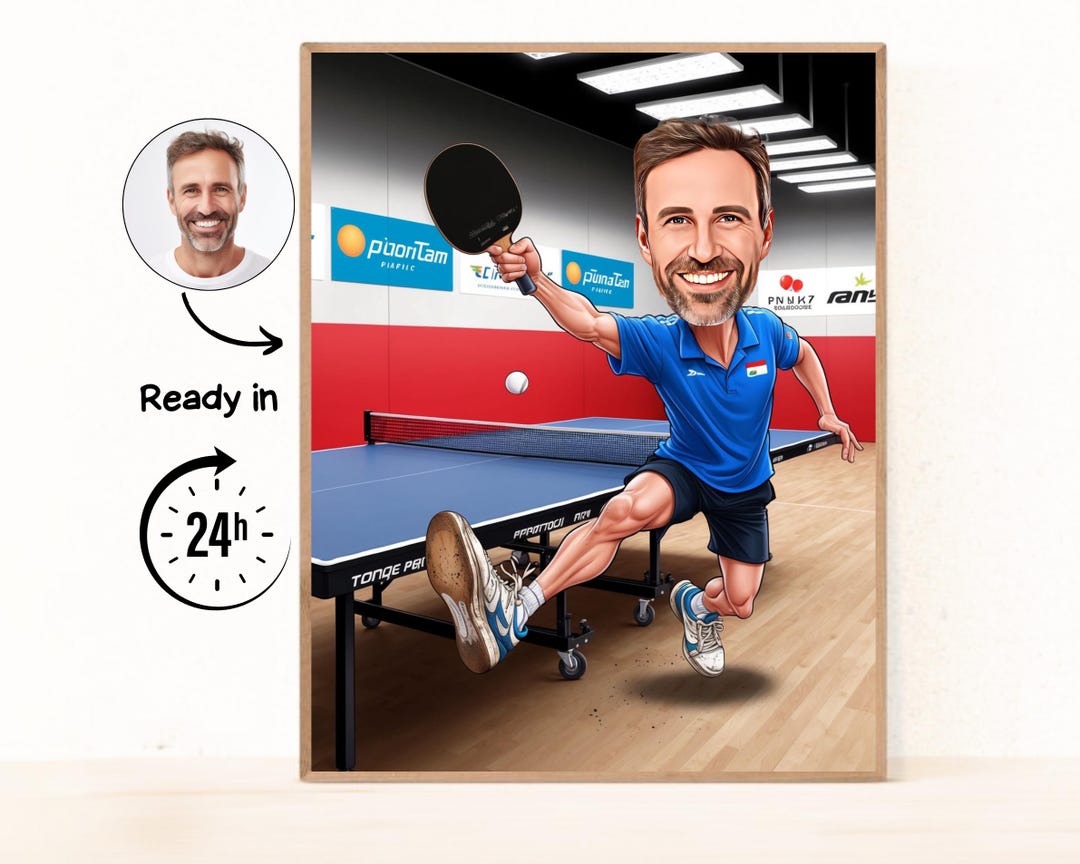 Ping Pong Cartoon Portrait Ping Pong Gift Custom Ping Pong Caricature ...