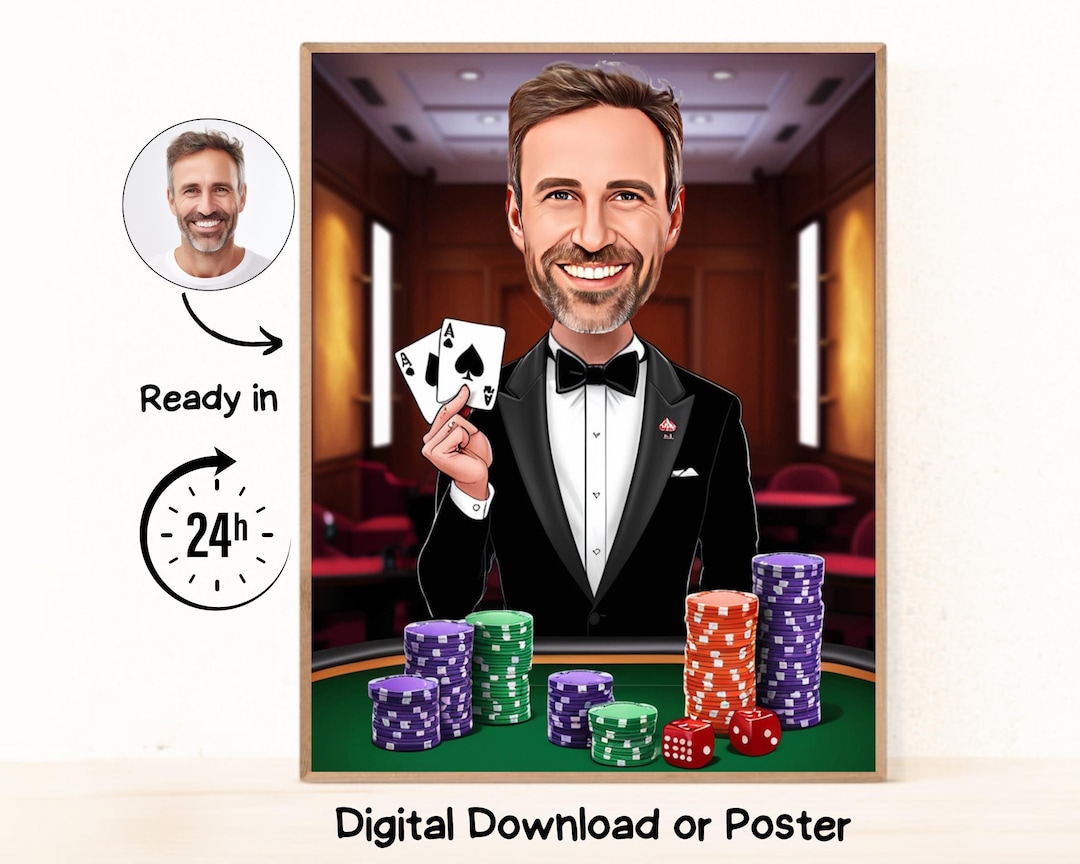 Custom Poker Cartoon Portrait, Poker Caricature, Gift for Male Poker ...