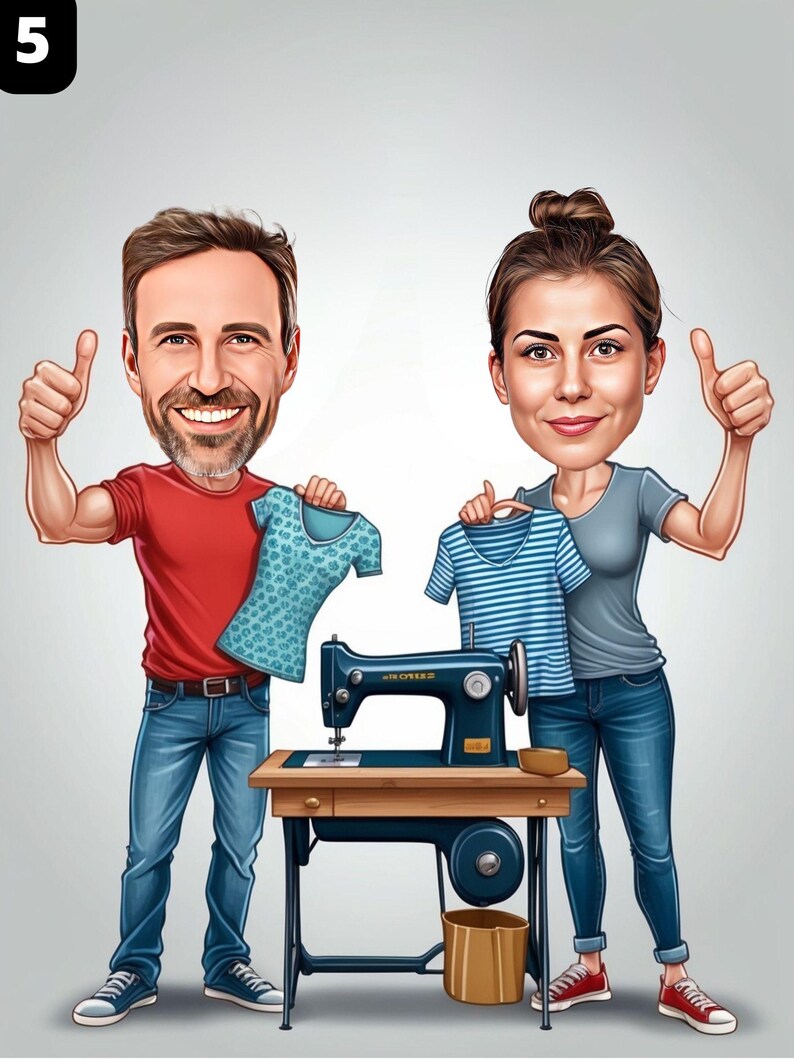 Seamstress Couple Cartoon Portrait / Seamstress Gift / Custom ...