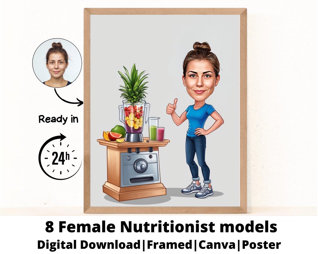 Nutritionist Female Cartoon Portrait / Nutritionist Gift / Custom ...