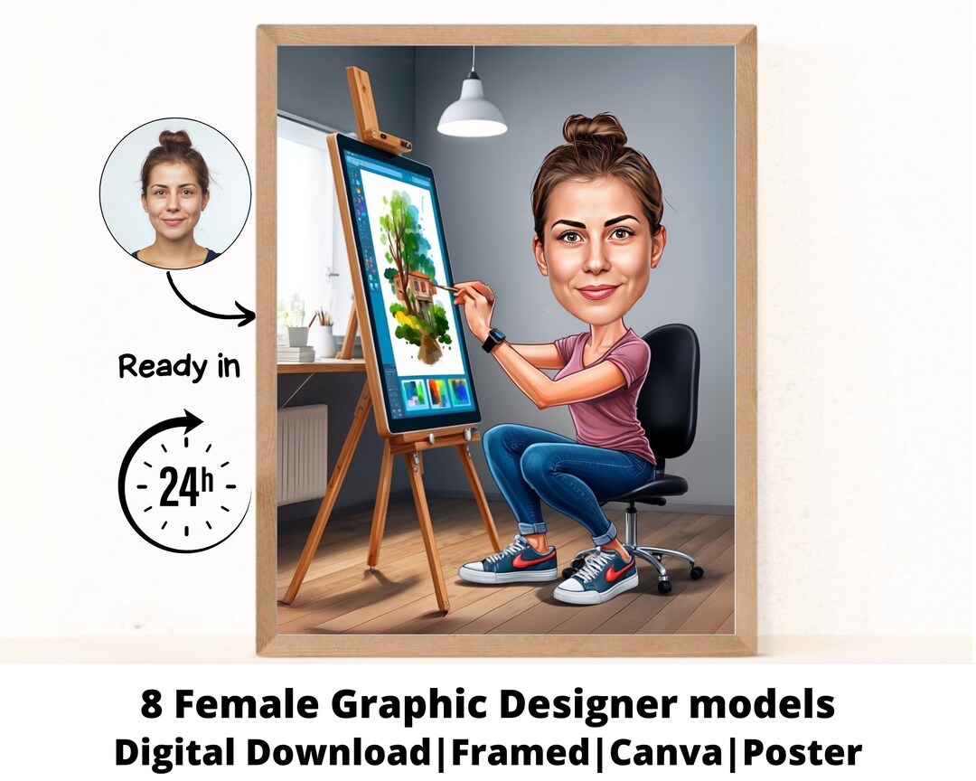 Graphic Designer Female Cartoon Portrait / Graphic Designer Gift ...