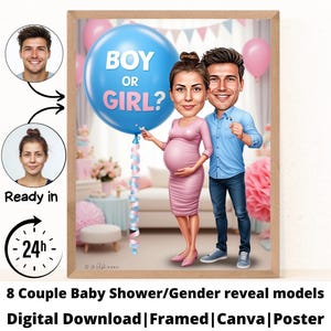 Baby Shower Cartoon Portrait/ Baby Shower Gift /baby Shower Invitation ...