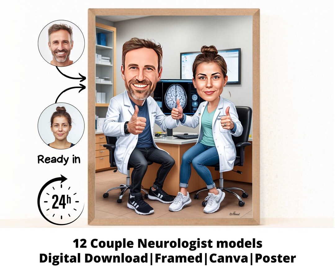 Neurologist Couple Cartoon Portrait / Neurologist Gift / Custom ...