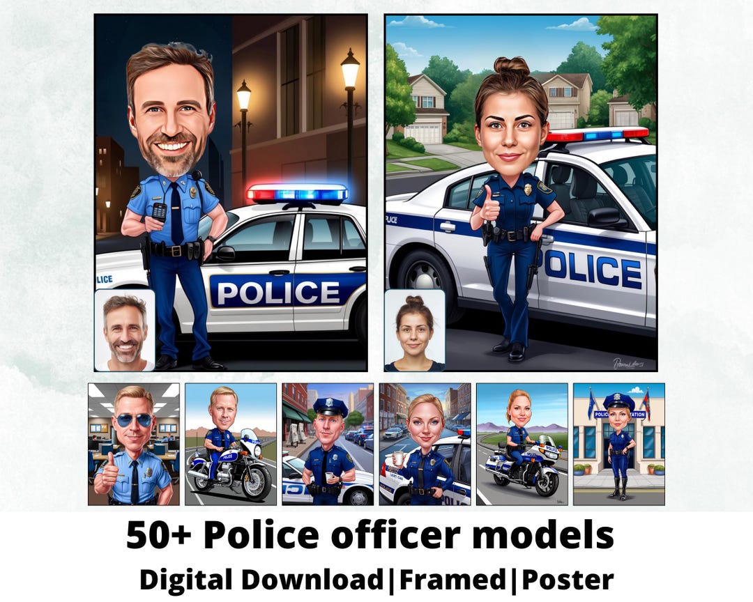 Personalized Police Officer Cartoon Portrait, Custom Police Caricature ...