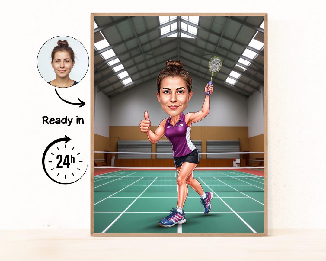 Badminton Cartoon Portrait | Badminton Gift | Custom Badminton ...