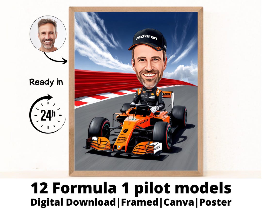 Custom Male Formula 1 Cartoon Portrait, F1 Fan Gift, Formula 1 Gift ...