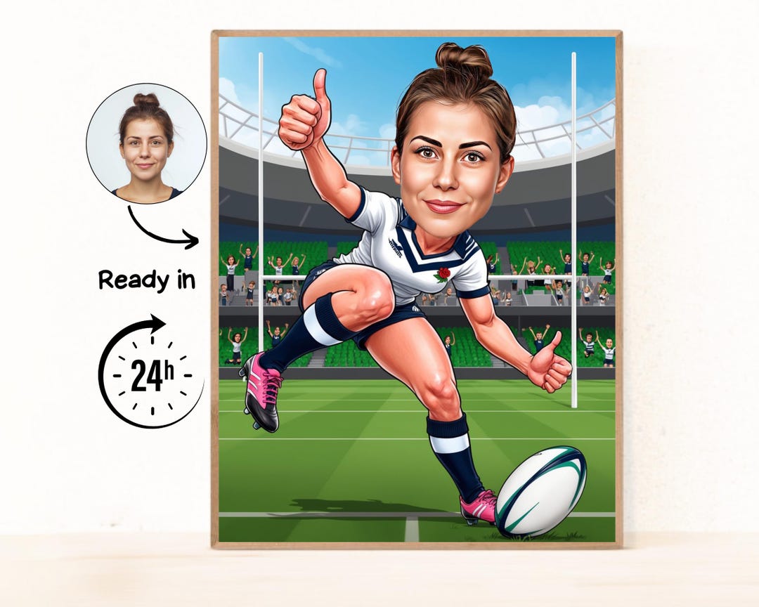 Rugby Cartoon Portrait Rugby Gift Custom Rugby Caricature Rugby ...