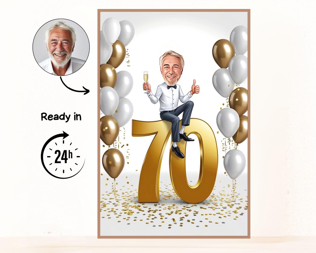 Custom Caricature for 70th Birthday, 70th Anniversary, Caricature ...