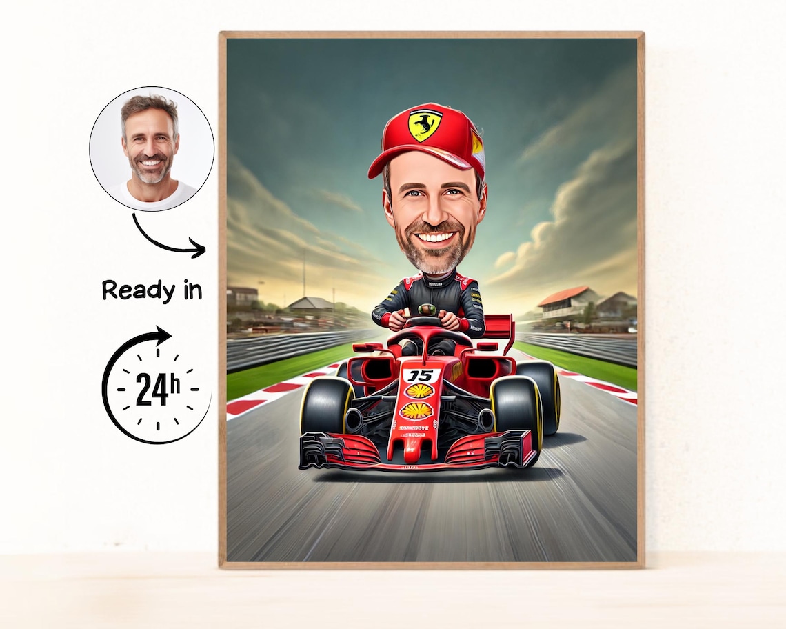 Custom Male Formula 1 Cartoon Portrait, F1 Fan Gift, Formula 1 Gift ...