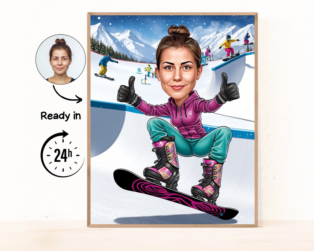 Snowboard Cartoon Portrait Snowboard Gift Custom Snowboard Caricature Snowboard Caricature From ...