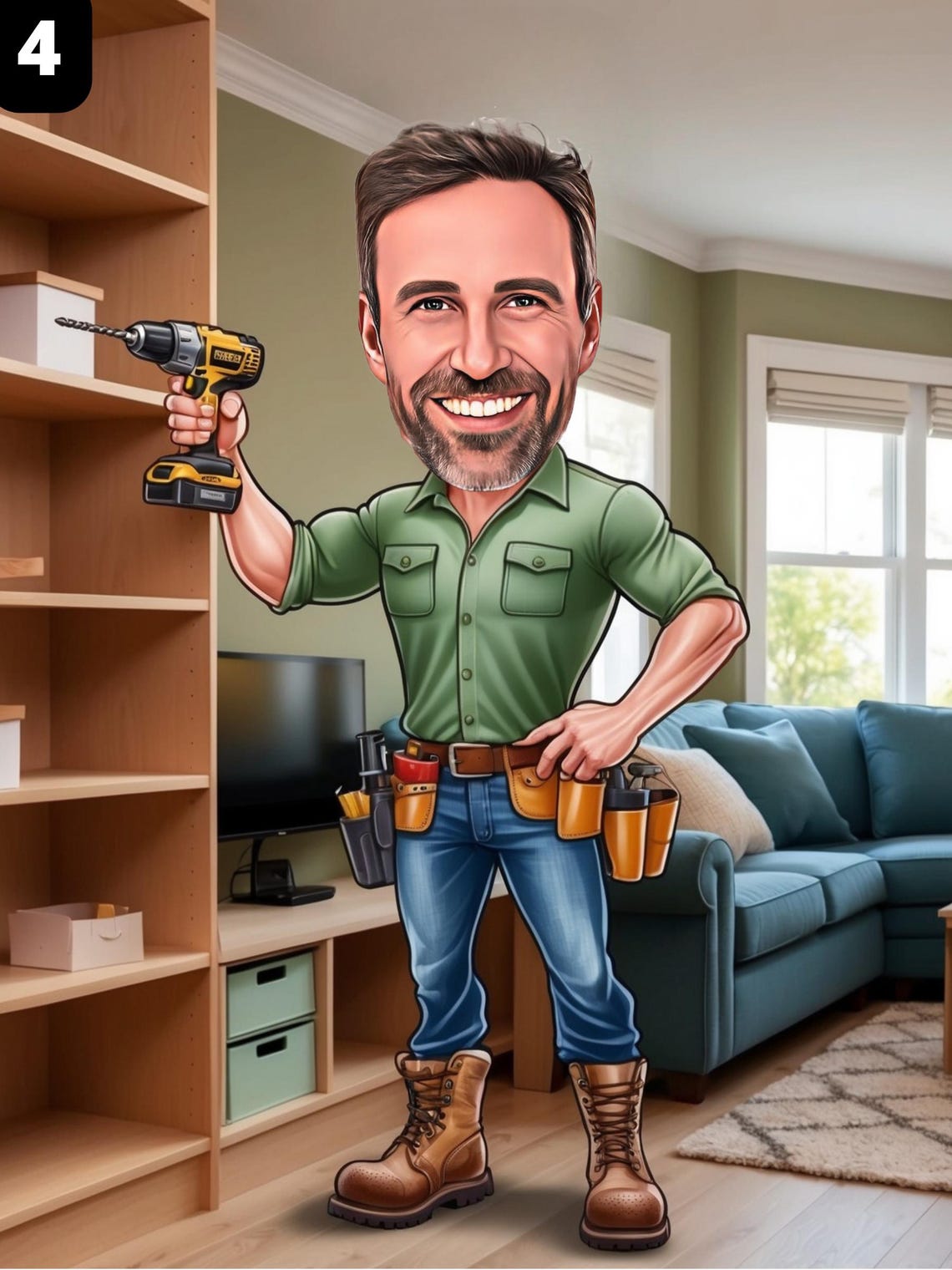 Handyman Caricature Drawing From Photo, Funny Handyman Gift for Men ...