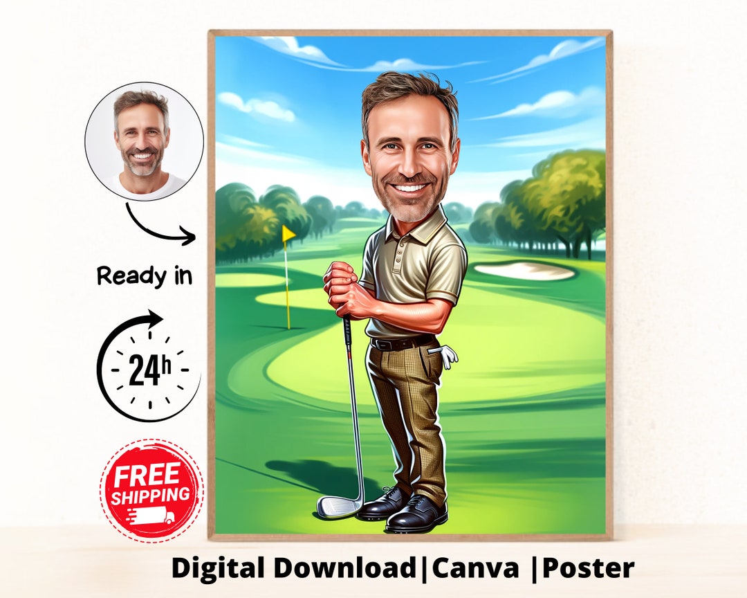 Golfer Gift Custom Caricature Portrait From Your Photo , Golf Player ...