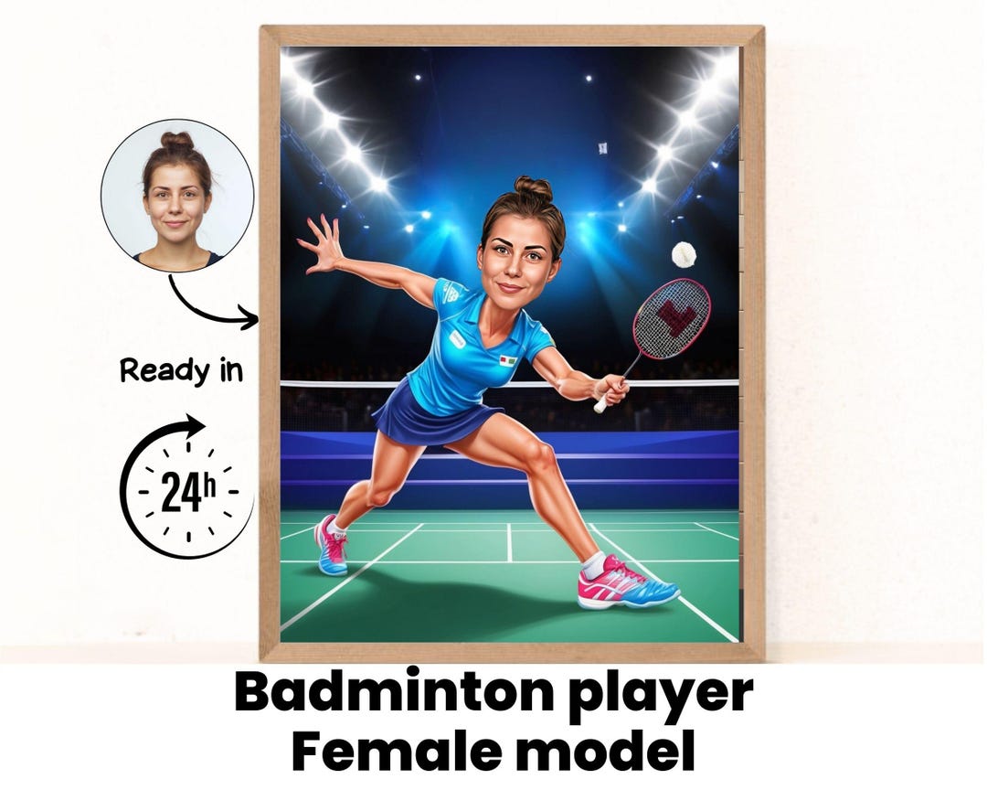 Badminton Cartoon Portrait | Badminton Gift | Custom Badminton ...