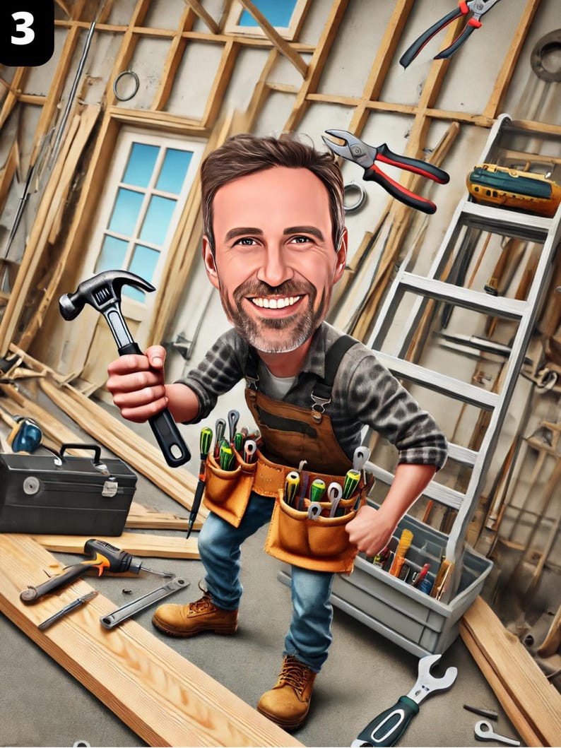 Handyman Caricature Drawing From Photo, Funny Handyman Gift for Men ...