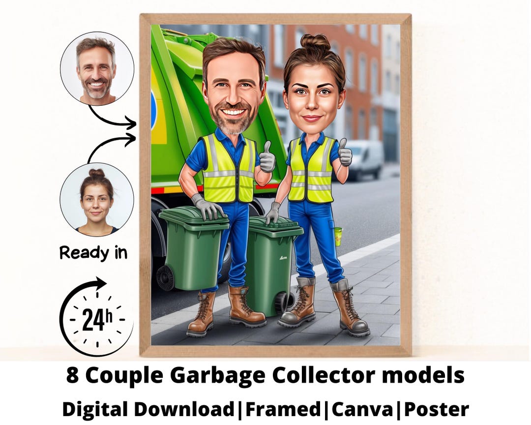 Garbage Collector Couple Cartoon Portrait / Garbage Collector Gift ...