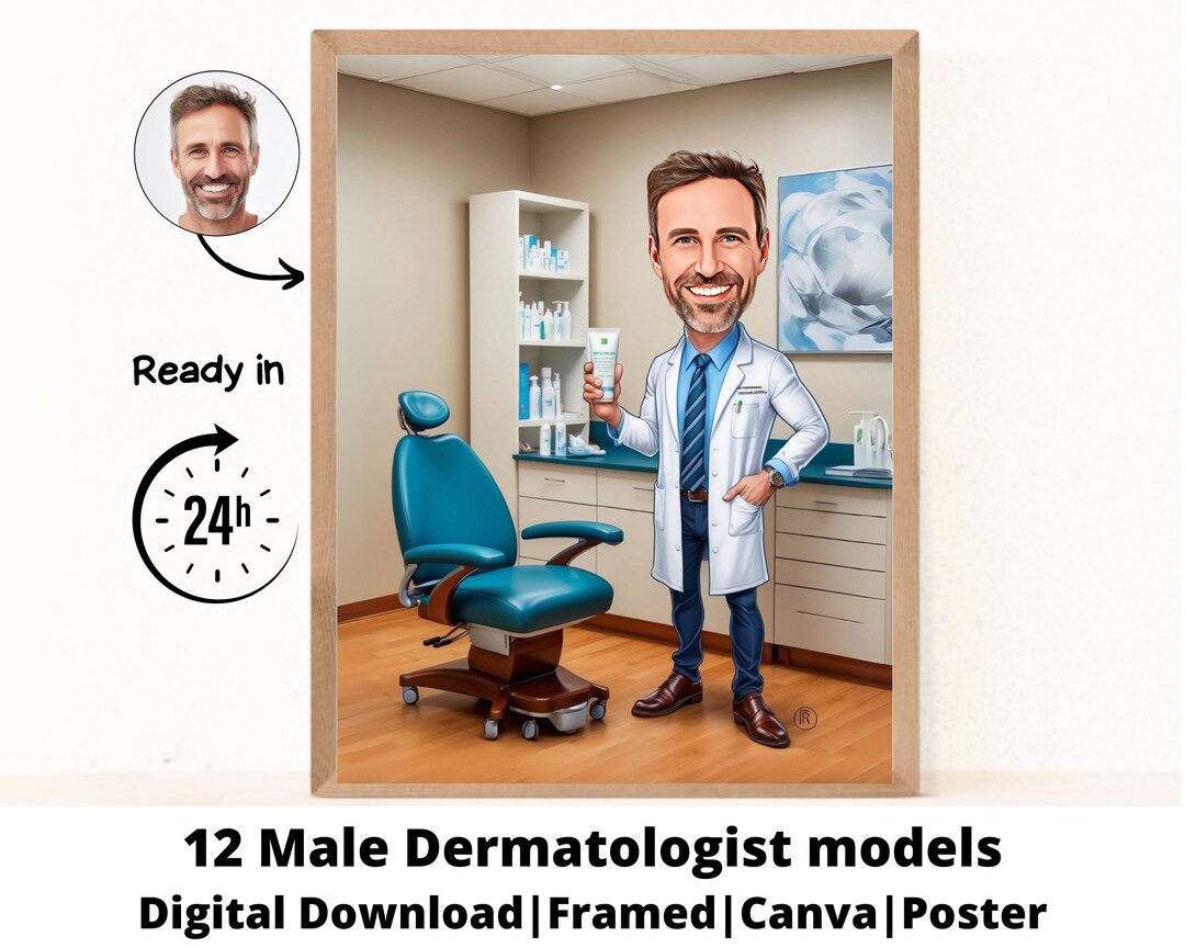 Dermatologist Male Cartoon Portrait / Dermatologist Gift / Custom ...