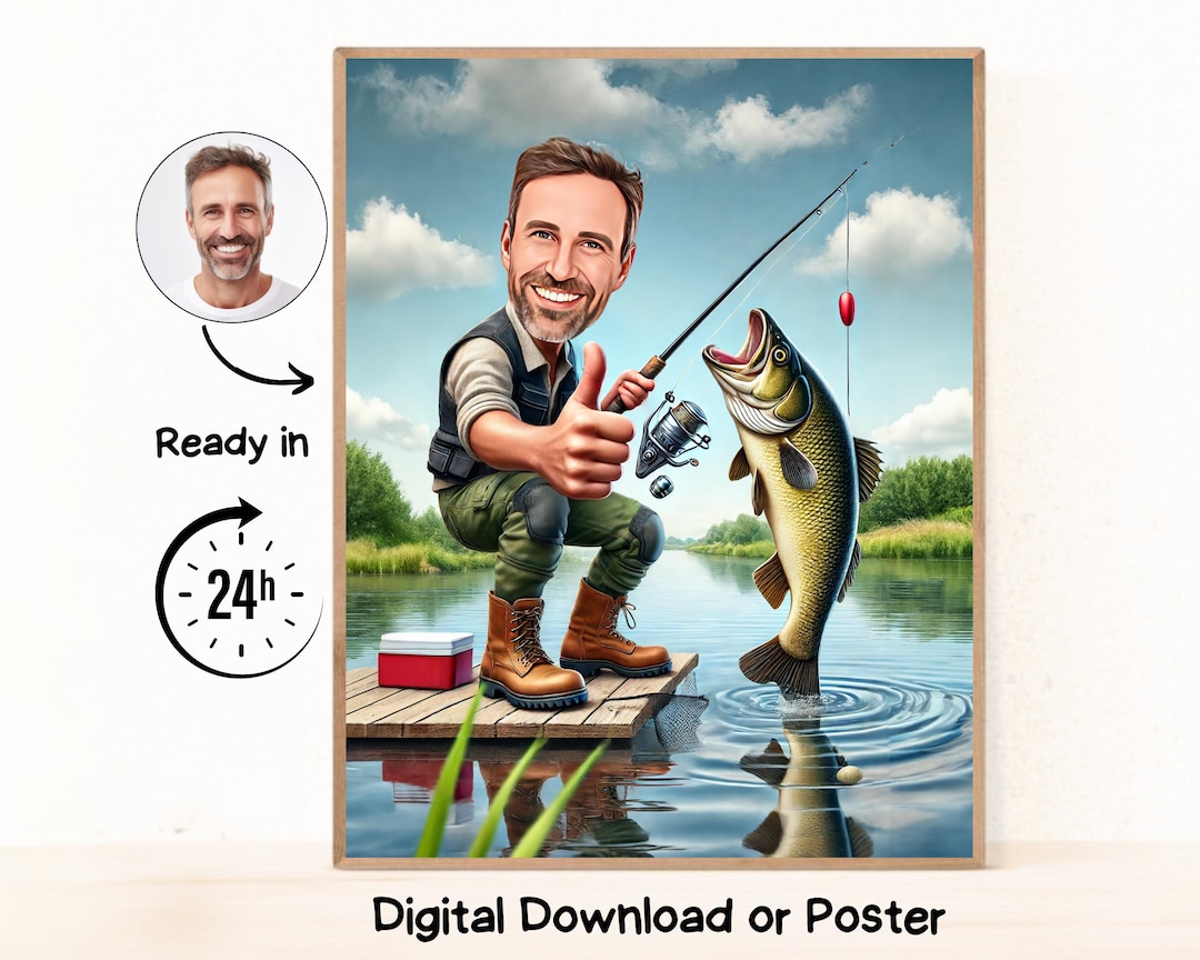 Custom Fisherman Cartoon Portrait, Gift for Fisher, Fisherman ...