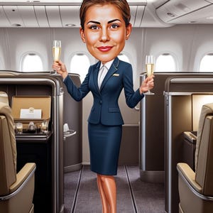 Custom Flight Attendant Cartoon Portrait, Cabin Crew Caricature, Gift ...