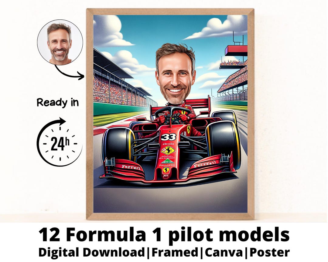 Custom Male Formula 1 Cartoon Portrait, F1 Fan Gift, Formula 1 Gift ...