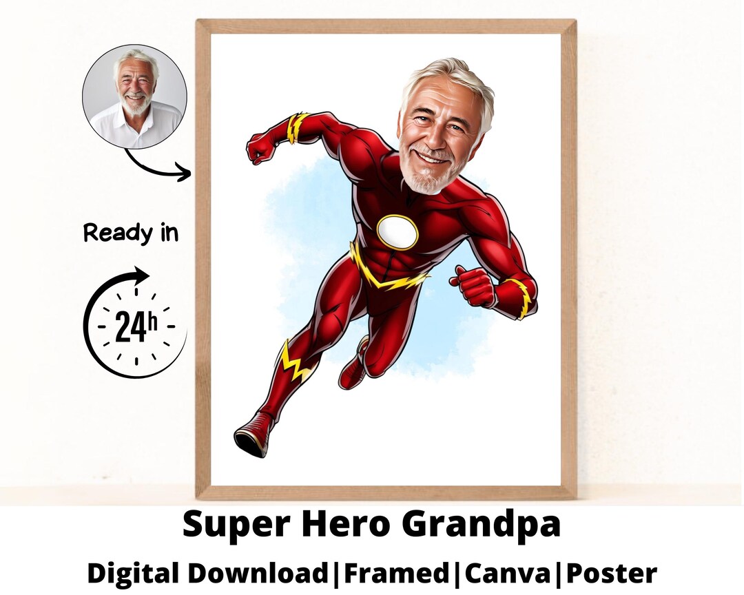 Custom Grandpa Superhero Cartoon Portrait / Superhero Portrait / Super ...