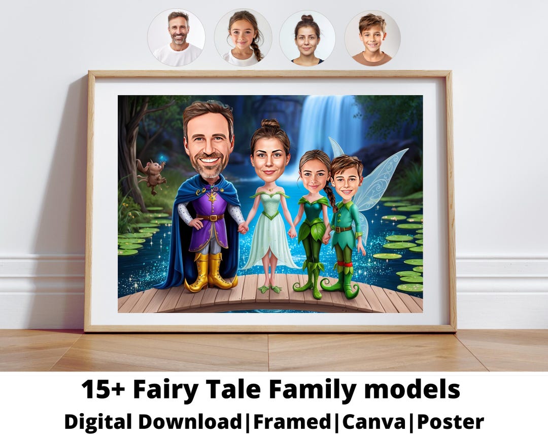 Fairy Tale Family Portrait |custom Fairy Tale Family Caricature ...