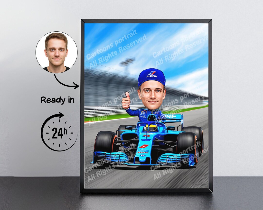 Formula 1 Driver Gift – Custom Caricature Portrait From Your Photo ...