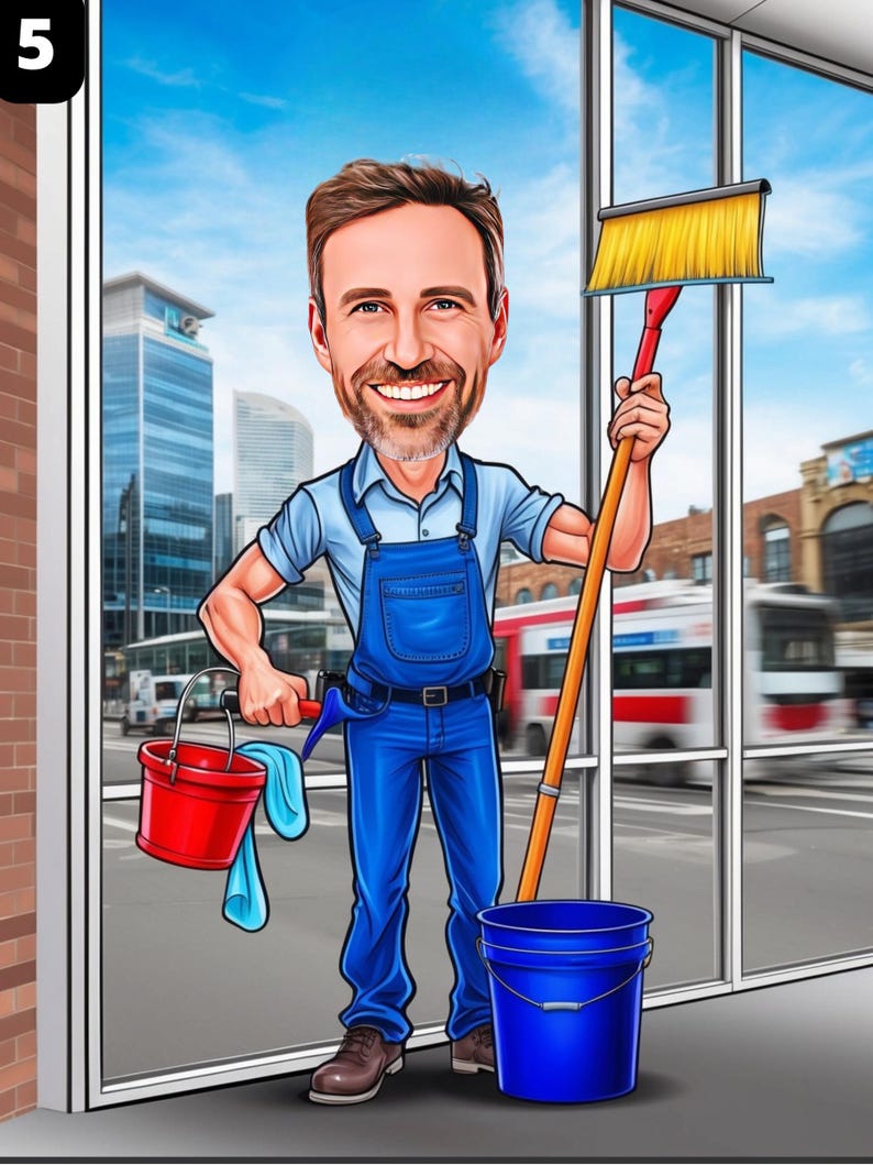 Window Cleaner Gift - Custom Window Cleaner Caricature Portrait From ...