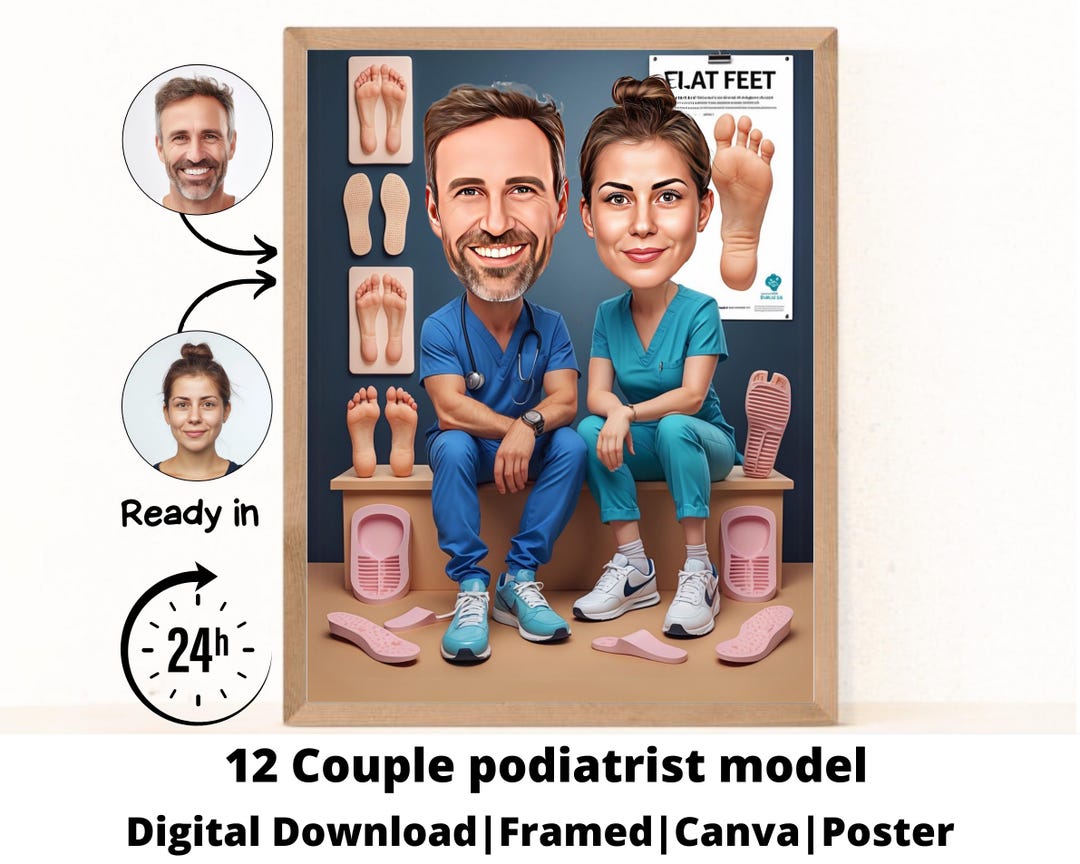 Podiatrist Couple Cartoon Portrait / Podiatrist Gift / Custom ...