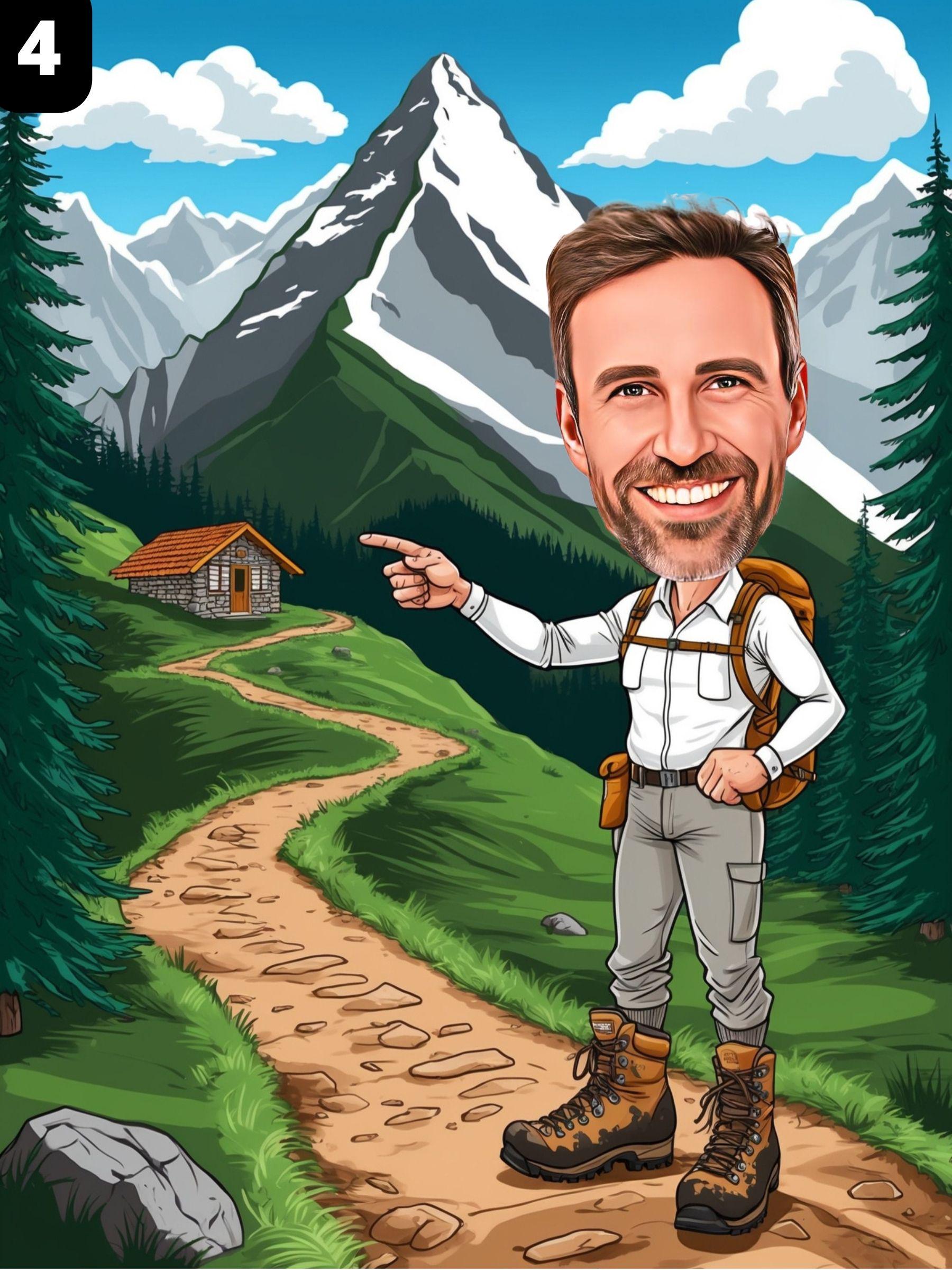 Custom Hiking Cartoon Portrait, Hiking Portrait, Gift for Hiking ...