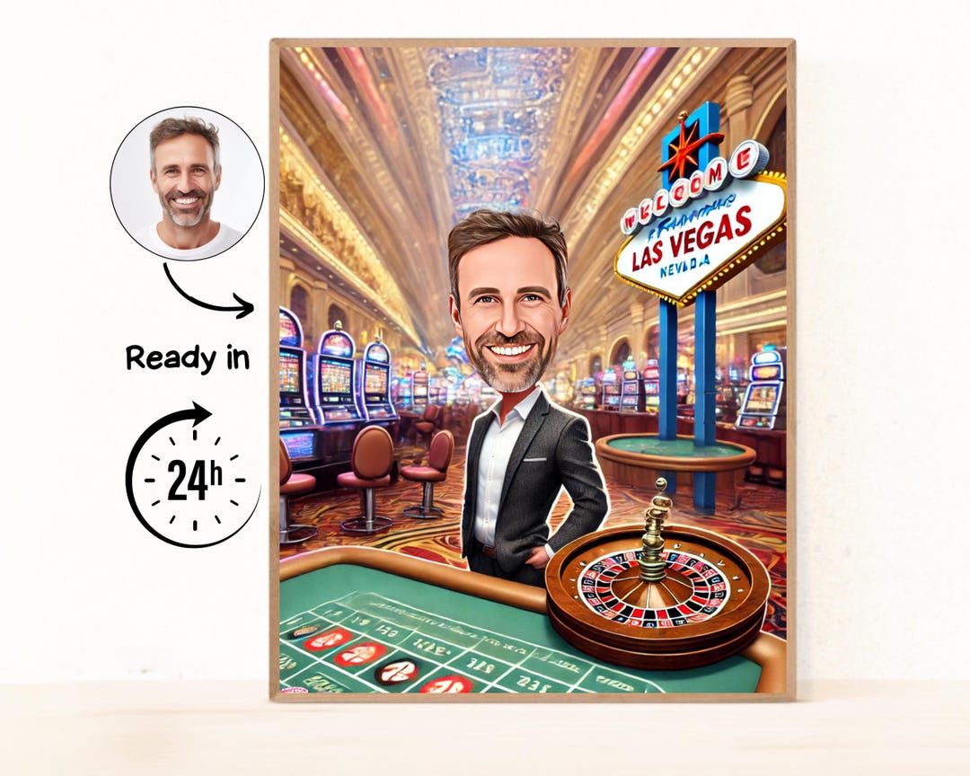 Custom Roulette Player Cartoon Portrait, Personalized Card Game Art ...