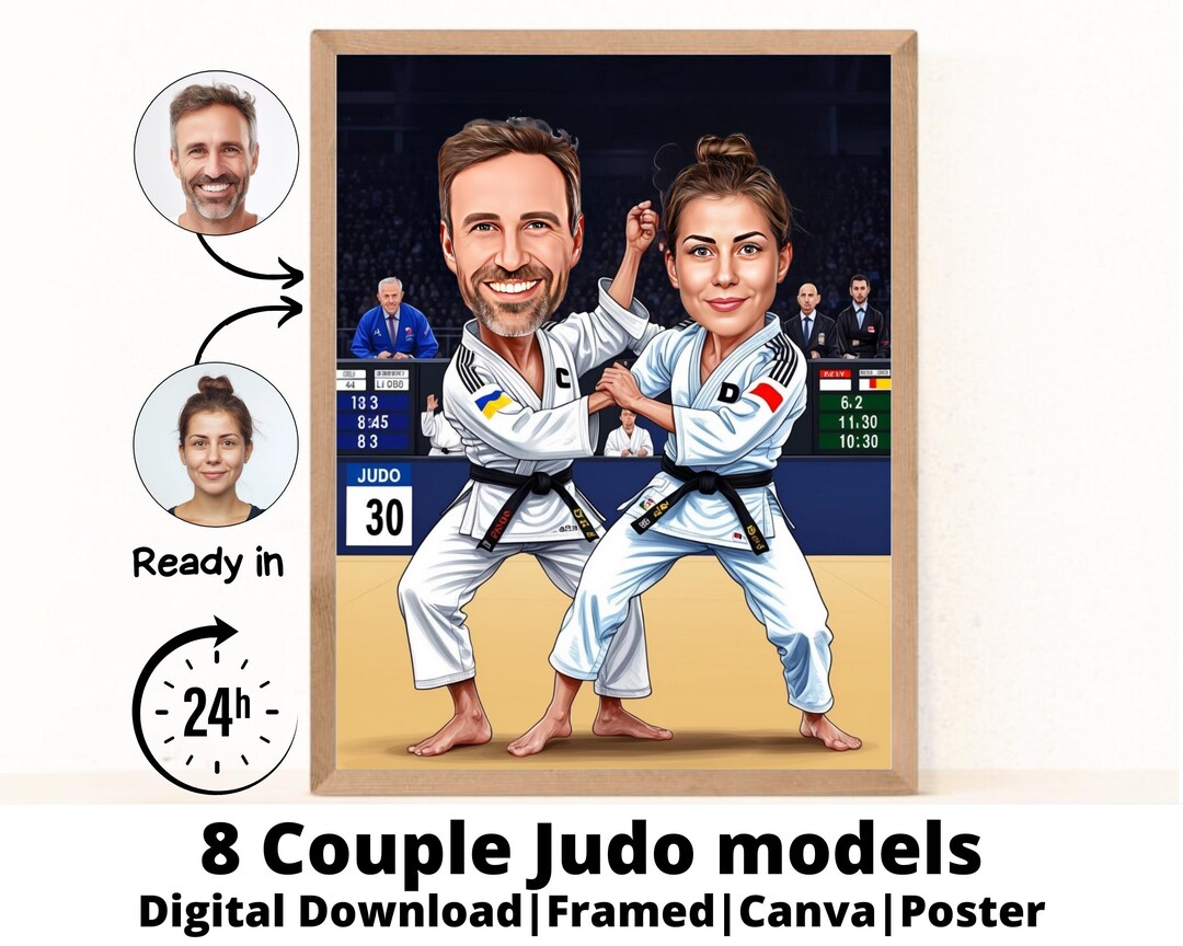 Judo Couple Cartoon Portrait / Judo Gift / Custom Judo Caricature ...