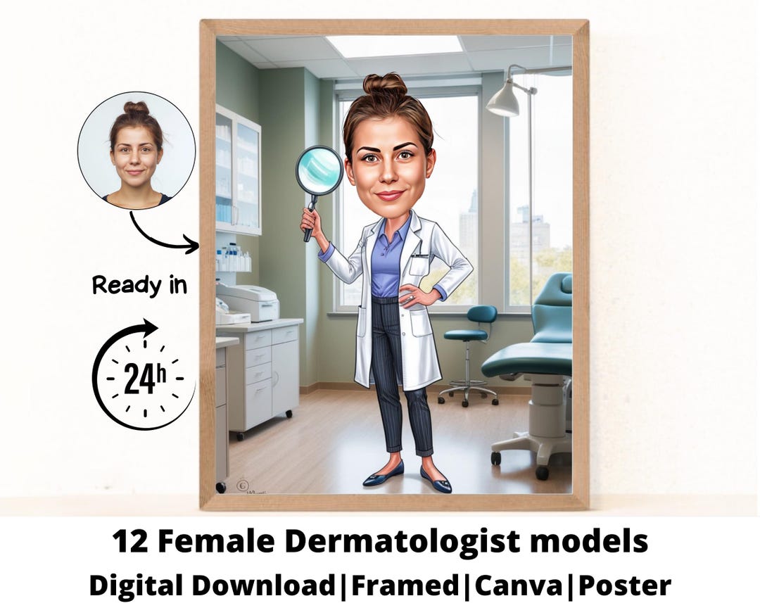 Dermatologist Female Cartoon Portrait / Dermatologist Gift / Custom ...