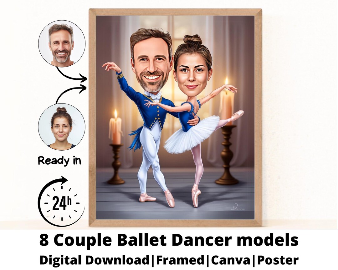 Ballet Dancer Couple Cartoon Portrait / Ballet Dancer Gift / Custom ...