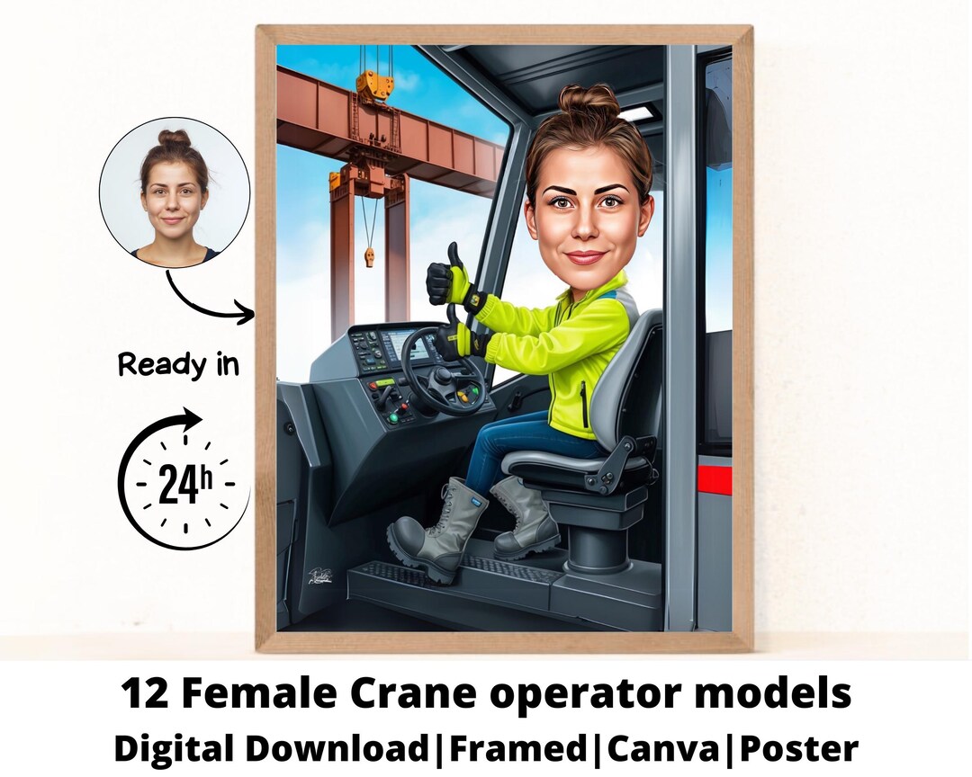 Crane Operator Female Cartoon Portrait / Crane Operator Gift / Custom ...
