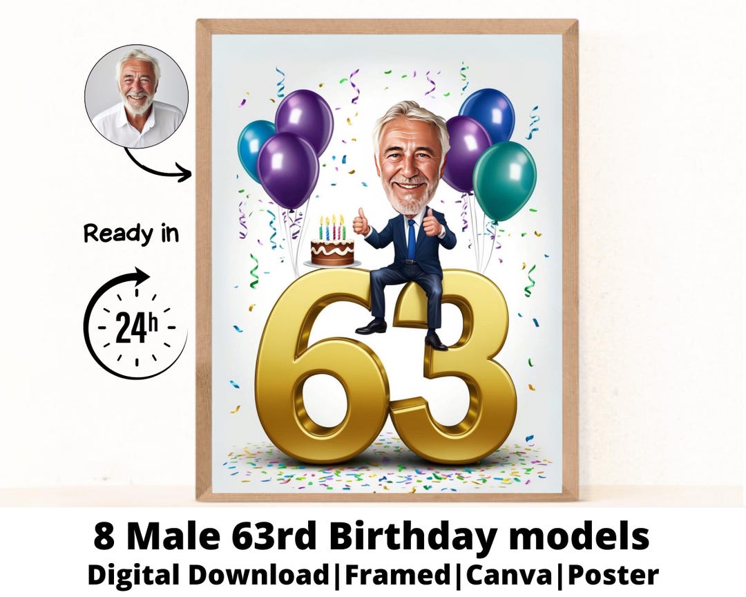 63rd Male Birthday / 63rd Birthday Invitation / 63rd Birthday Card ...
