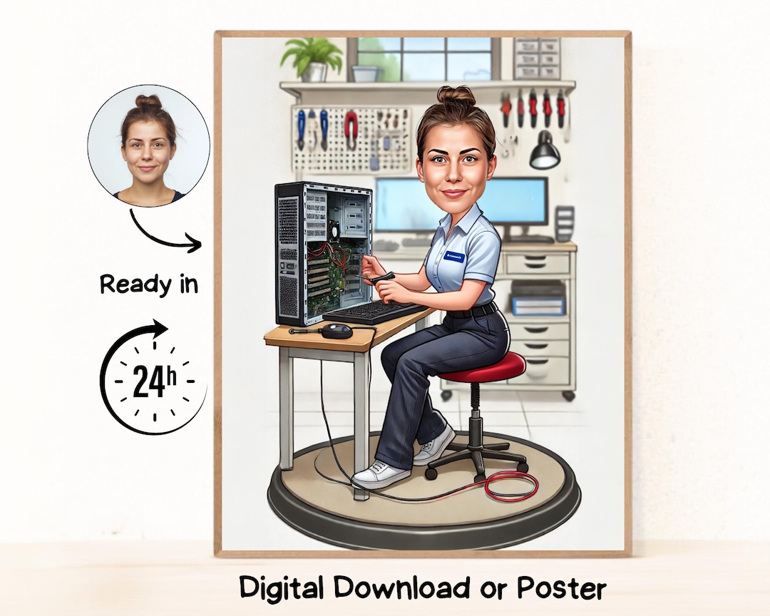 Computer Geek Cartoon Portrait, Computer Geek Caricature, Gift for ...