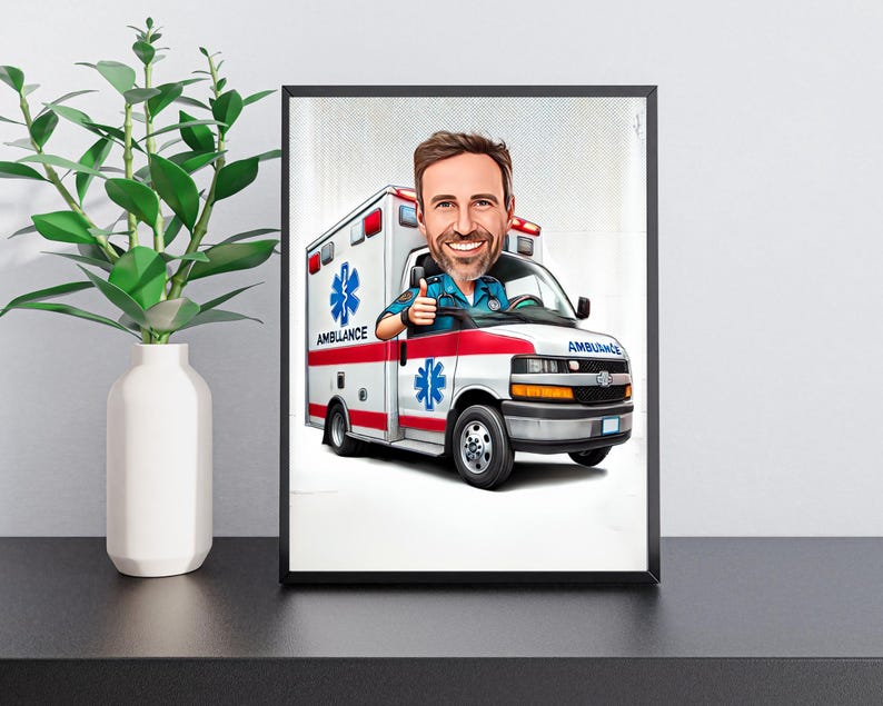 Paramedic Gift Custom Caricature Portrait From Your Photo, Paramedic ...