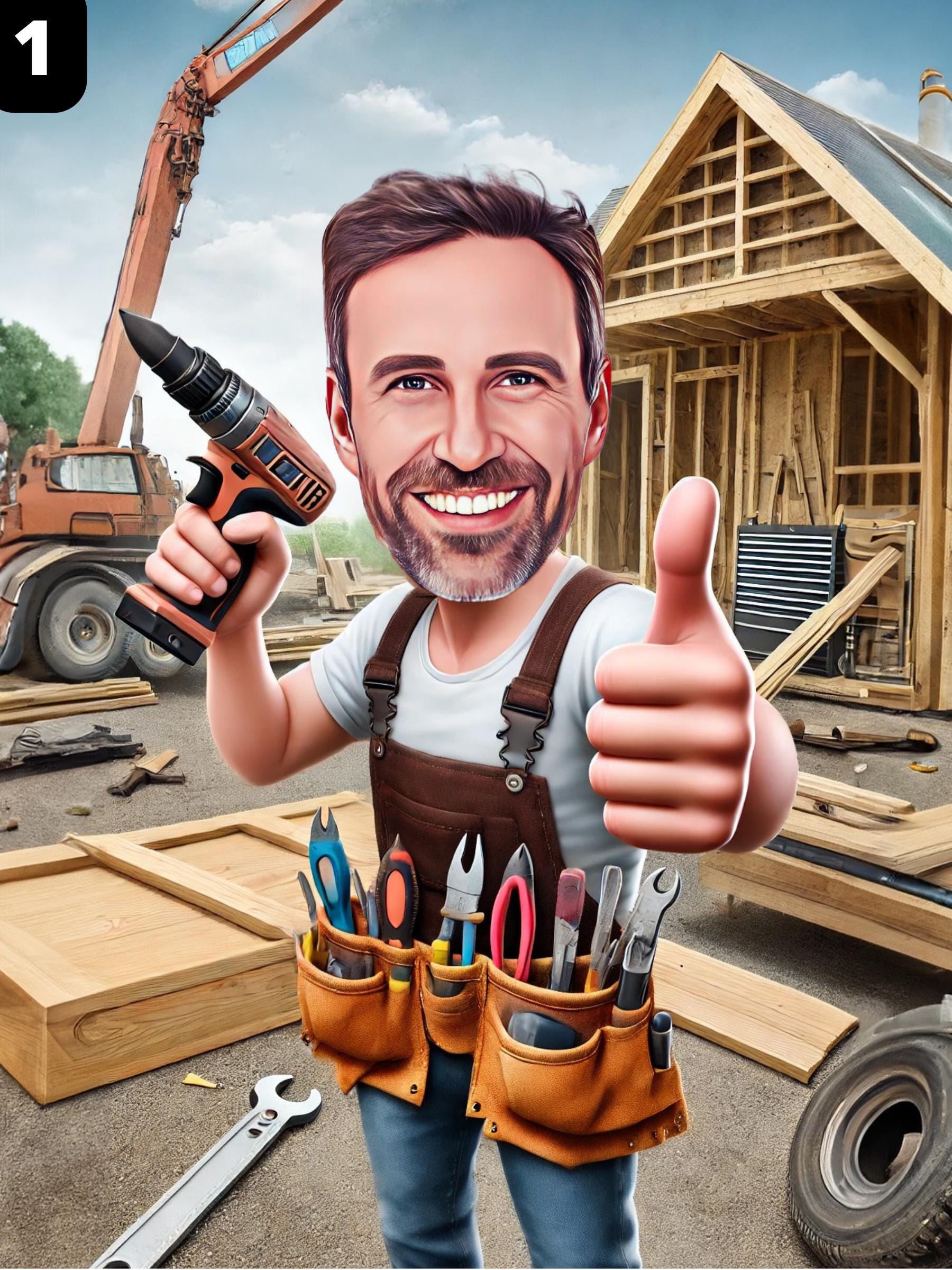 Handyman Caricature Drawing From Photo, Funny Handyman Gift for Men ...