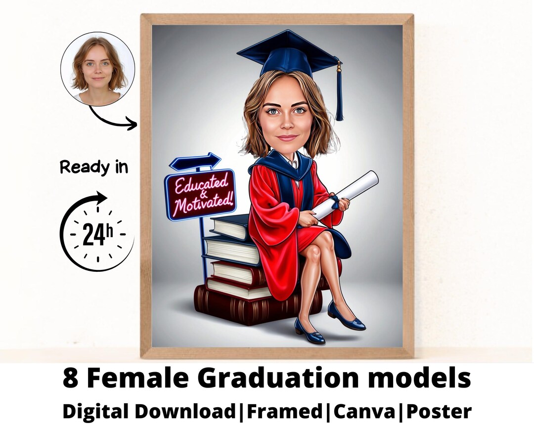 Custom Graduation Cartoon Portrait, Graduation Portrait, Graduation ...
