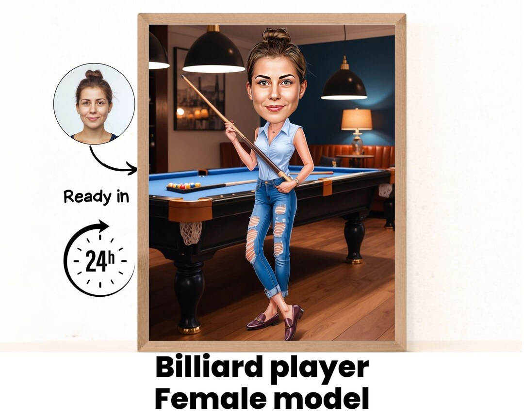 Billiard Player Male Cartoon Portrait / Billiard Player Gift / Custom ...