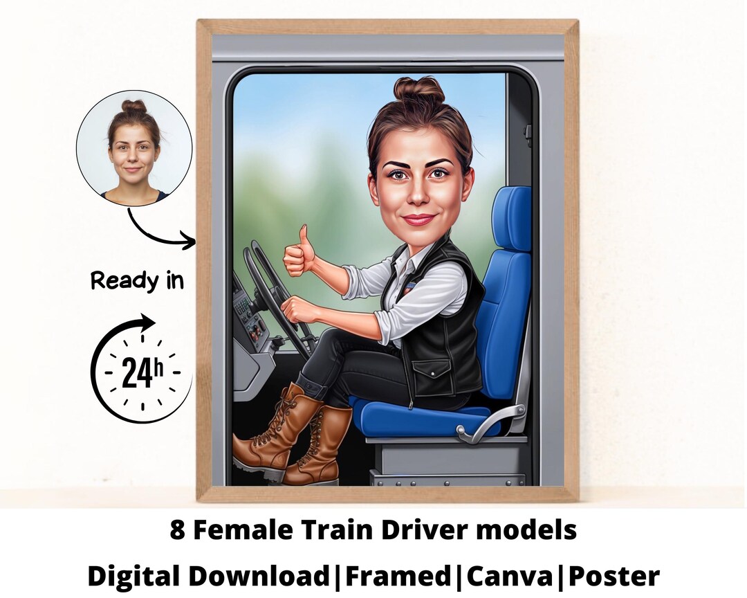 Train Driver Female Cartoon Portrait / Train Driver Gift / Custom Train ...