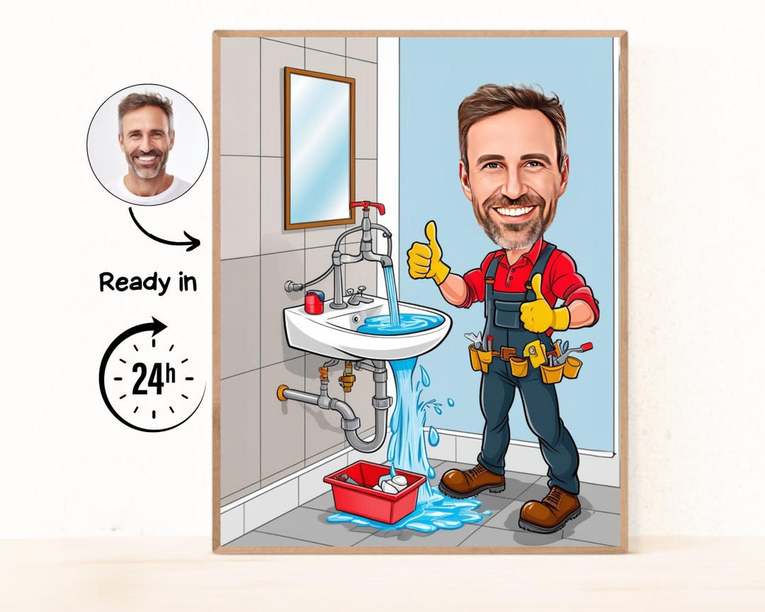 Personalized Plumber Cartoon Portrait, Custom Plumber Caricature ...