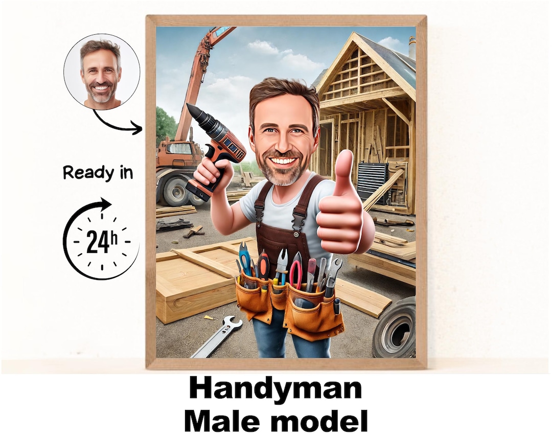 Handyman Caricature Drawing From Photo, Funny Handyman Gift for Men ...