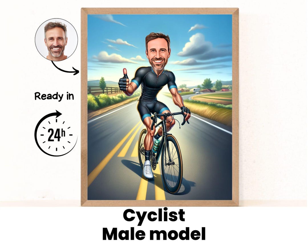 Custom Cyclist Male Cartoon Portrait, Cyclist Portrait,gift for Cyclist ...