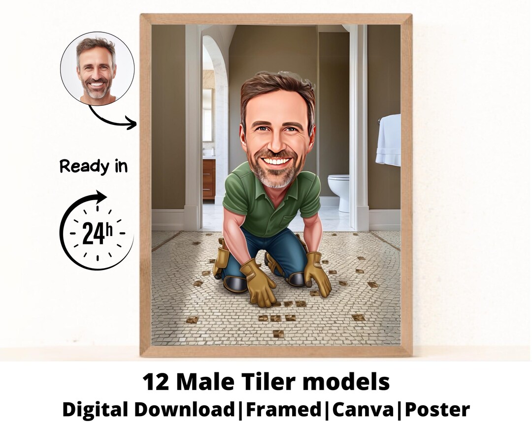 Tiler Male Cartoon Portrait / Tiler Gift / Custom Tiler Caricature ...